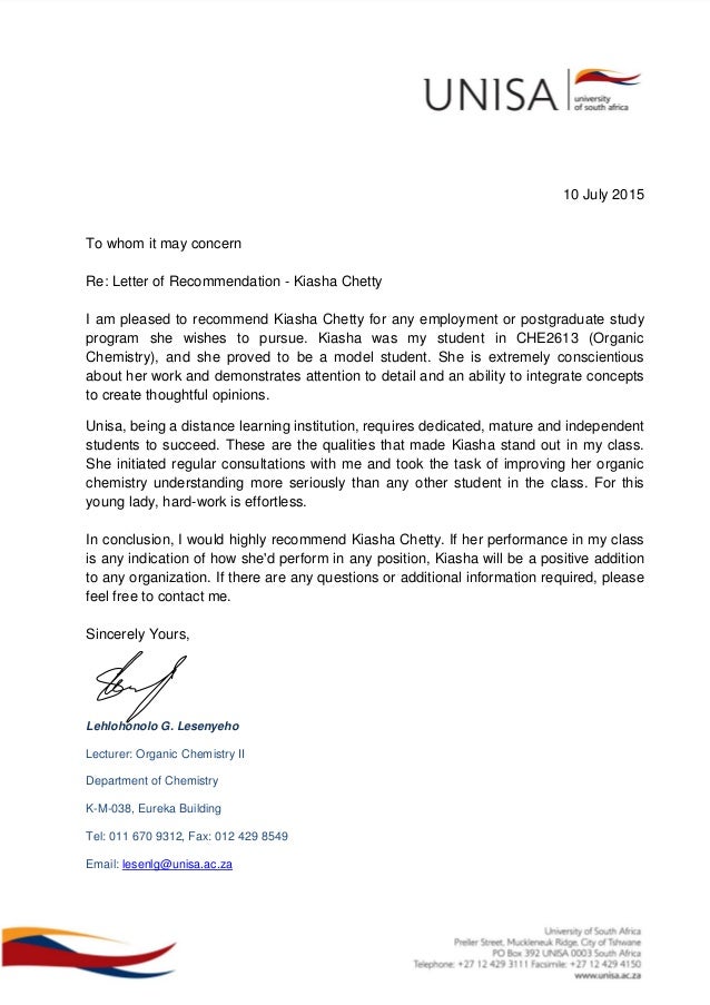 Recommendation letter