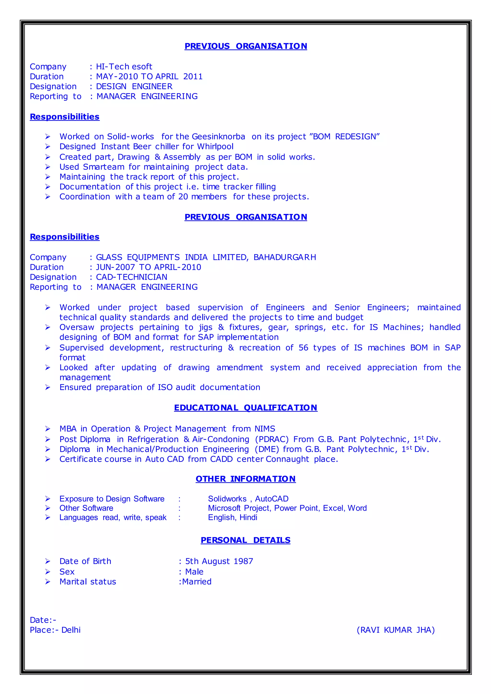 Ravi Jha_Machine Design & NPD | DOCX | Civil Engineering Industry ...