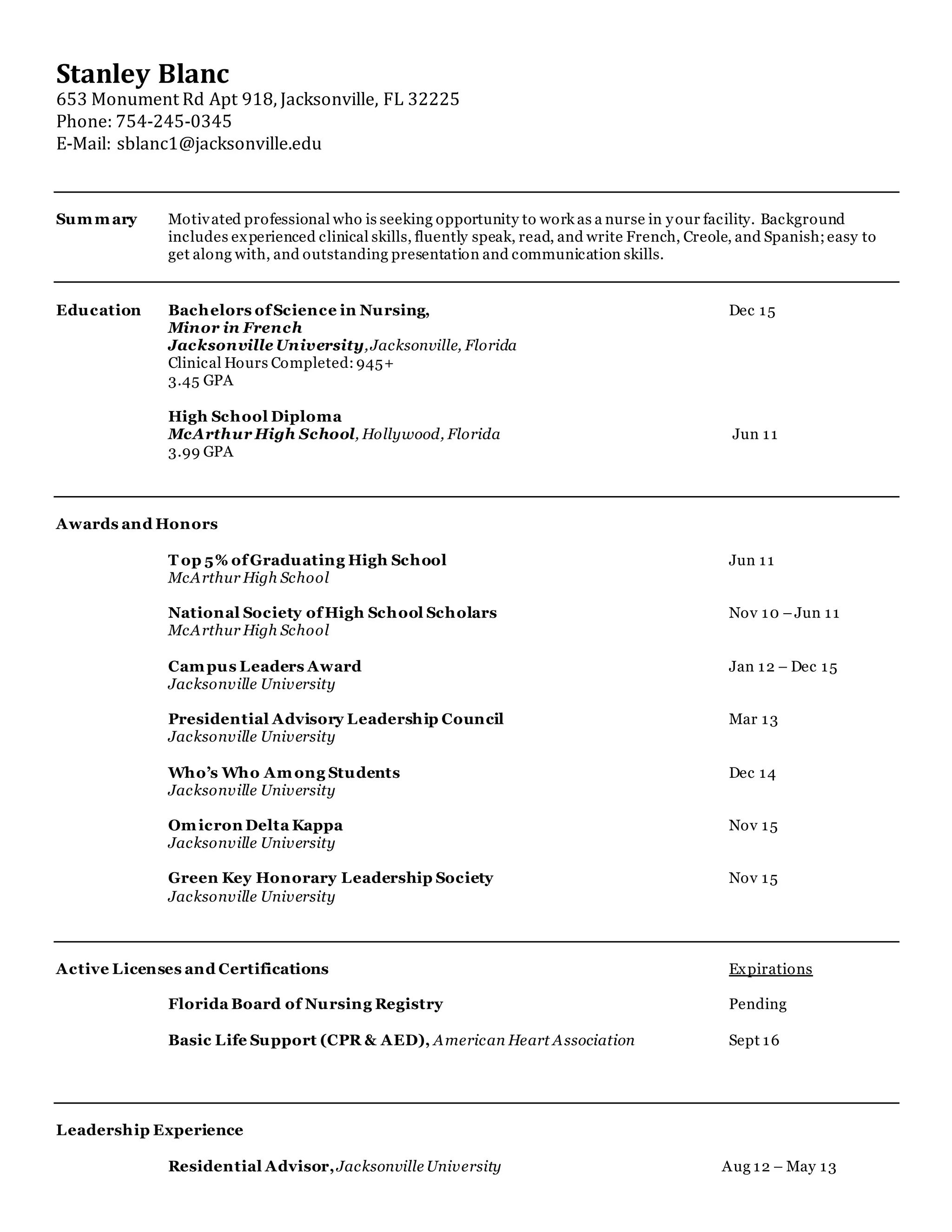 Stanley Blanc - My Resume | PDF