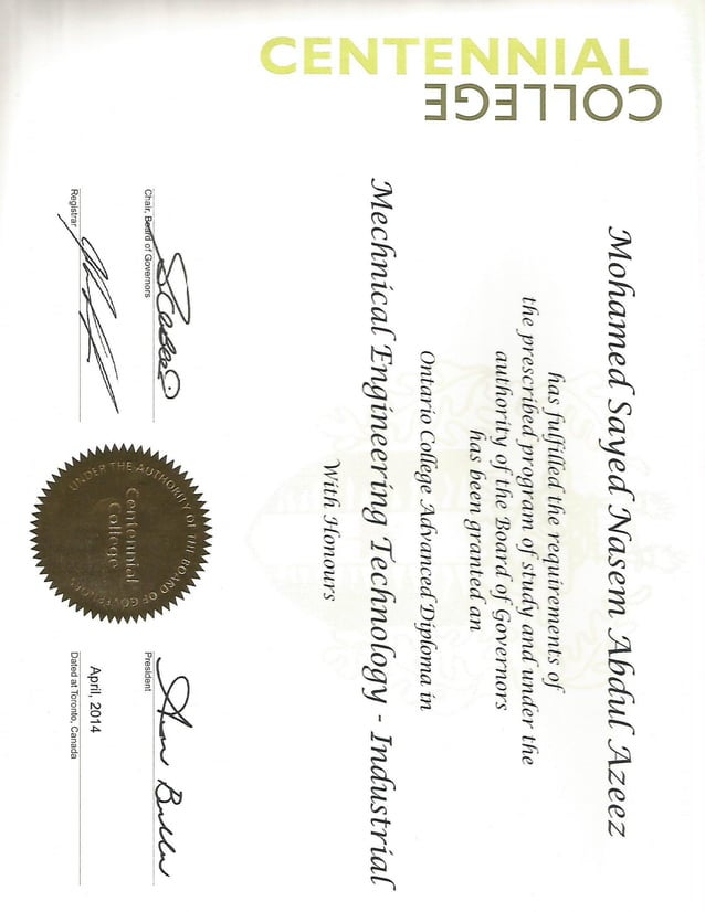 Mechanical Engineering Technology-Insustrial certificate | PDF