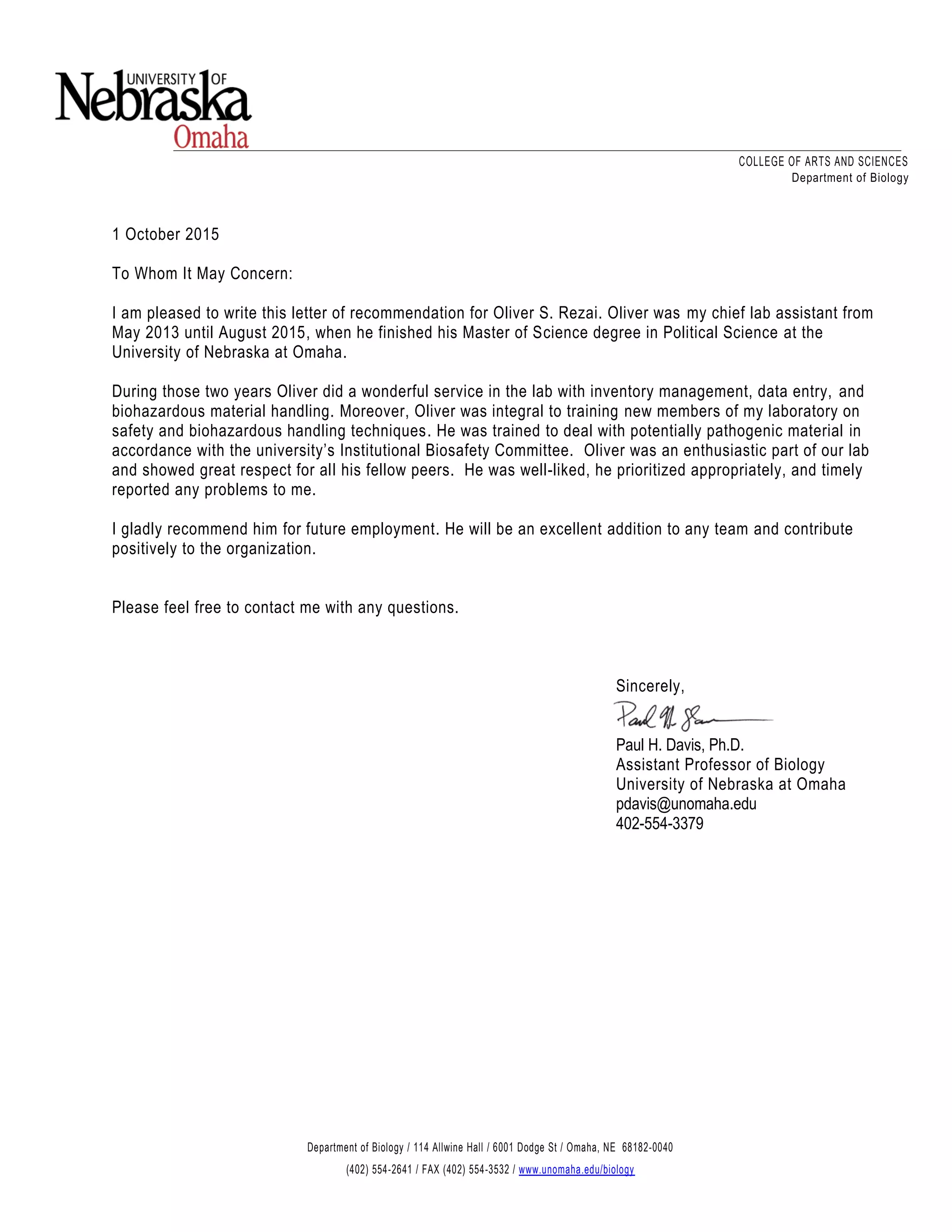 Dr. Davis Letter | PDF