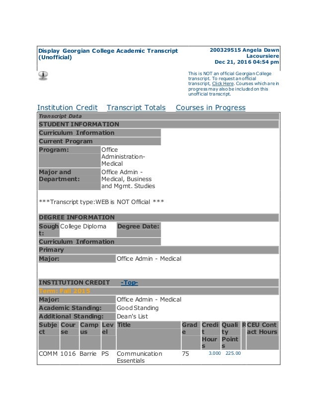 Display Georgian College Academic Transcript