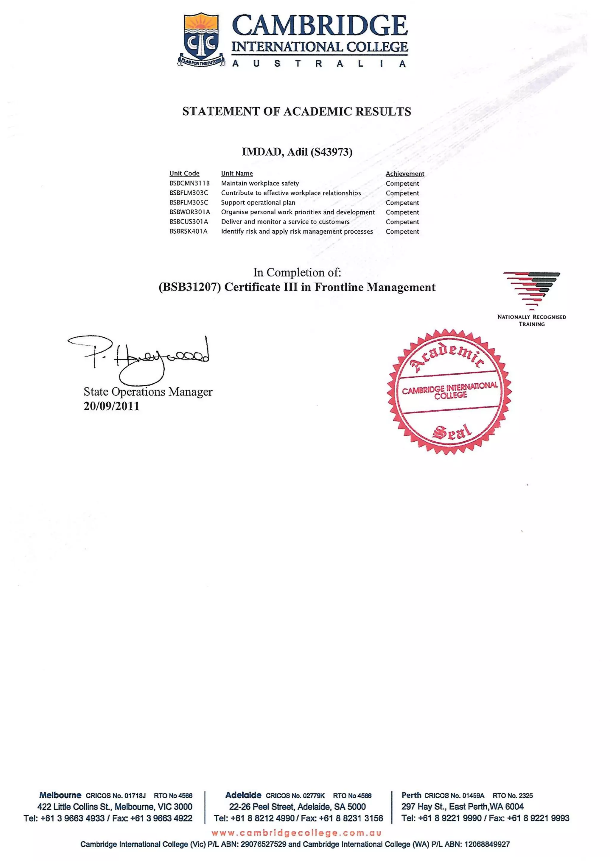 Certificate 3 Transcript | PDF