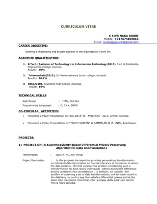Resume -Kantamraju Siva Naga Gouri | DOC | Databases | Computer Software and Applications