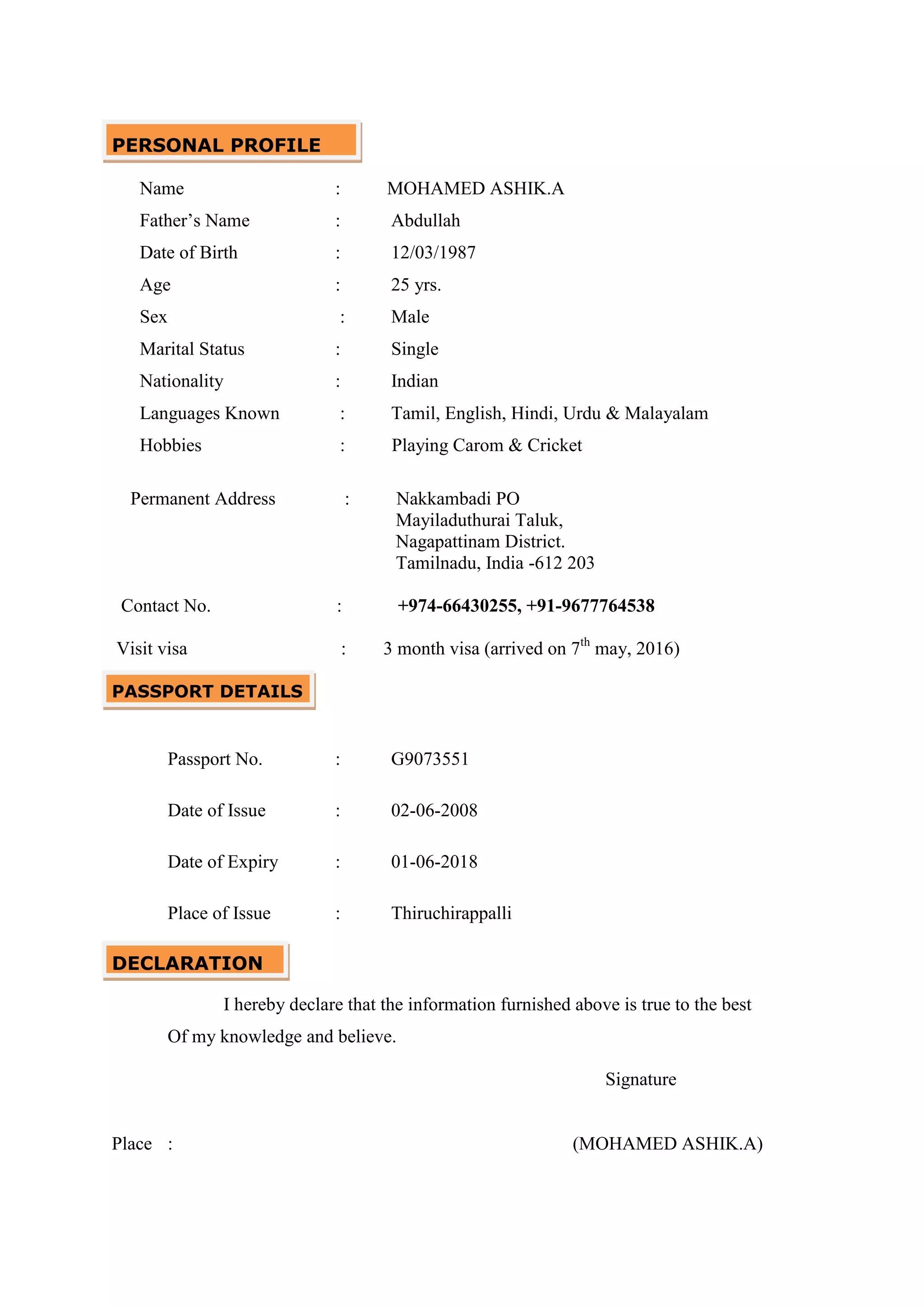 Ashik CV | PDF