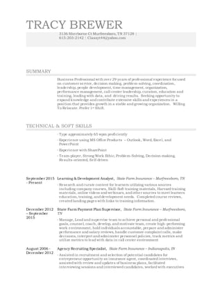 Tracy Brewer Resume - 2016 | DOCX | Career Planning | Careers