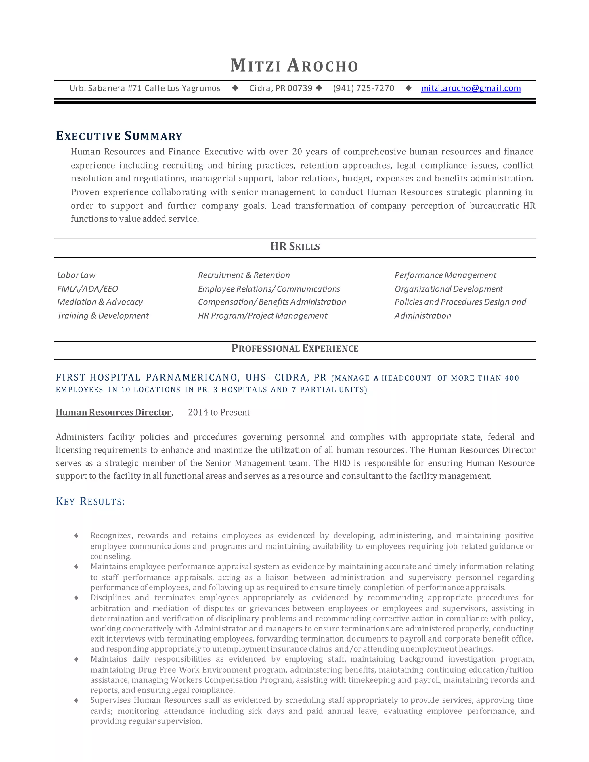 Mitzi Arocho resume- Human Resource Director | DOCX