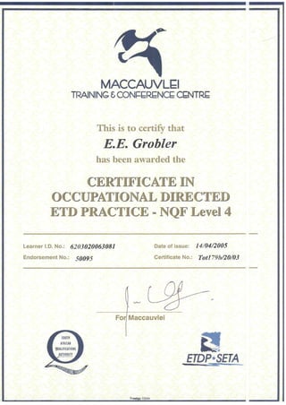 Cert Opleiding Nqf Level 4 Pdf