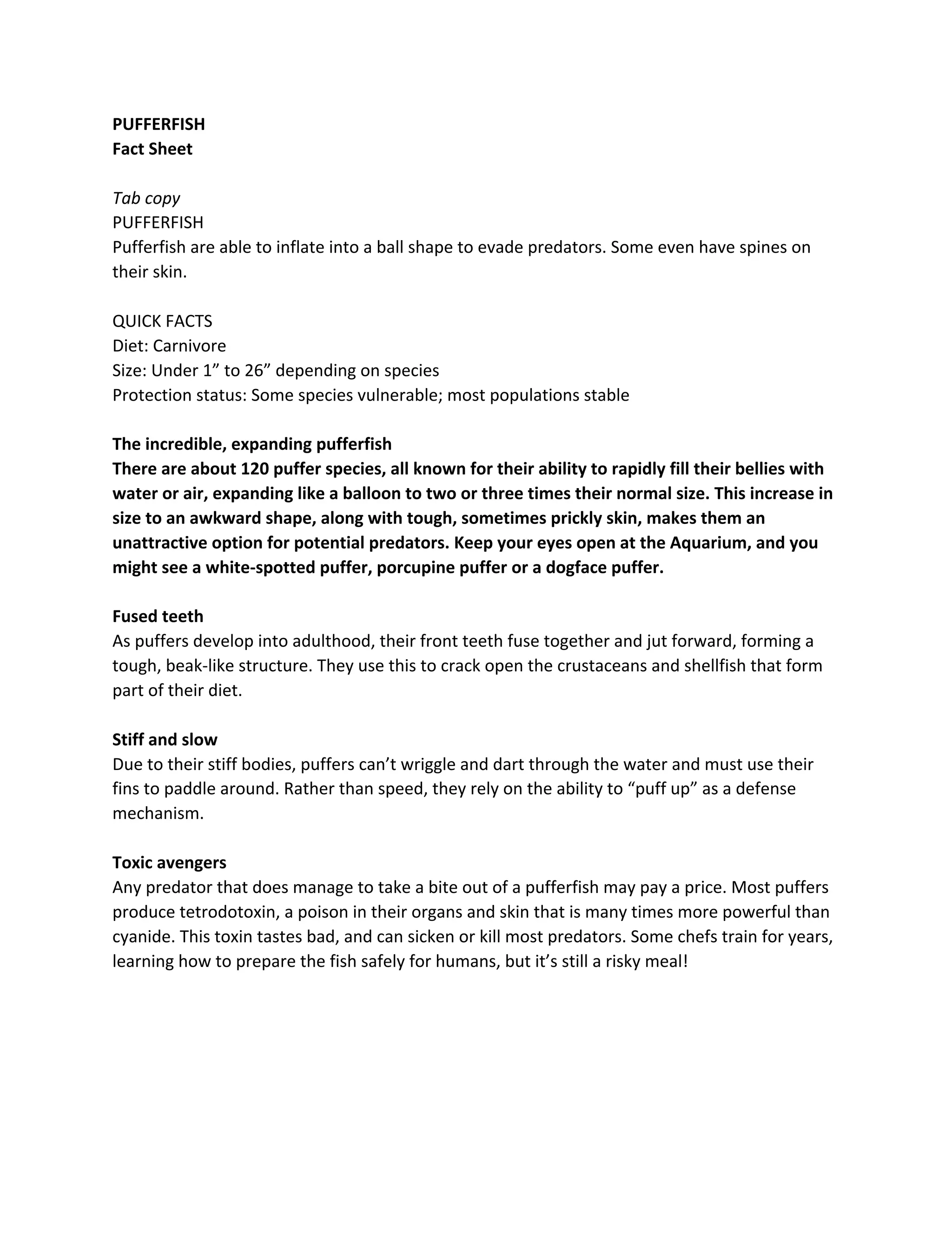 PUFFERFISH Fact Sheet | PDF