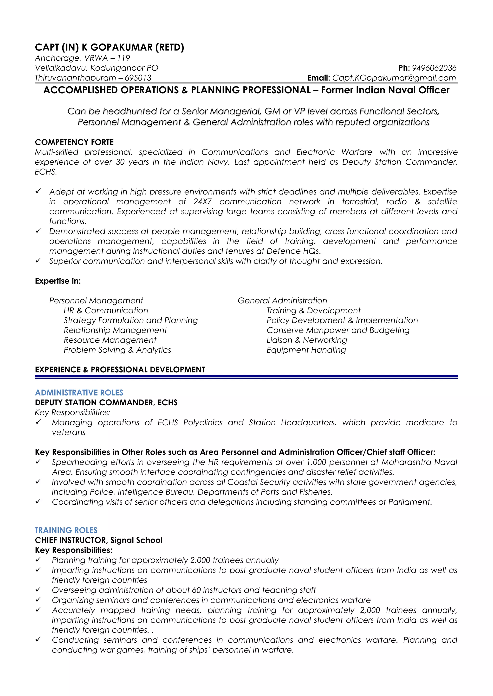 CV - Capt K Gopakumar | DOC