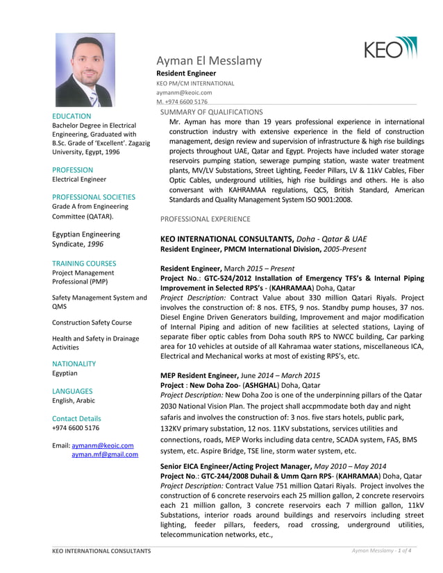 Ayman El Messlamy CV, RE-Updated 4-10-15 | PDF