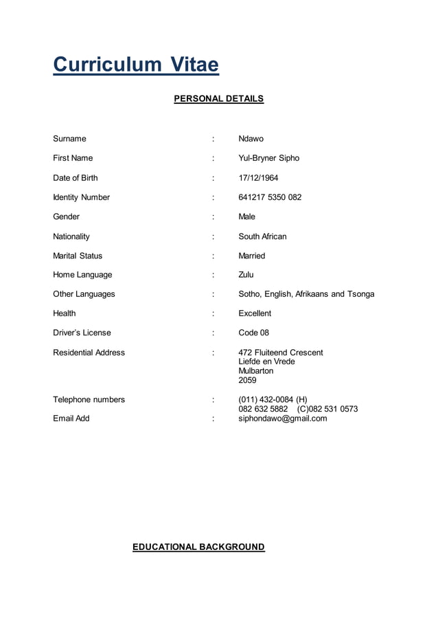 Curriculum vitae Of Mr. Ndawo | DOCX | Crime & Harmful Acts to Individuals, Society & Human ...