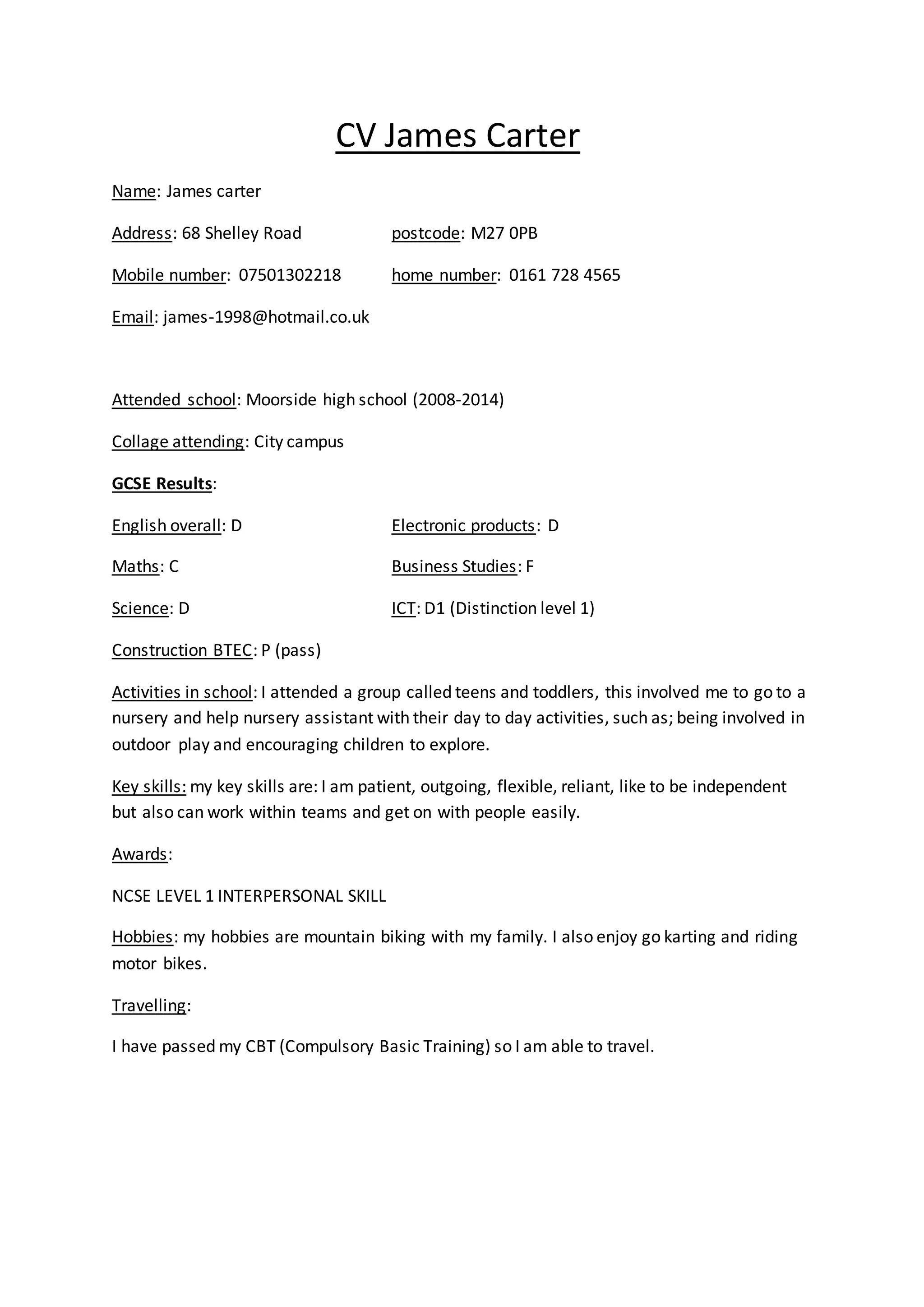 CV James Carter | PDF