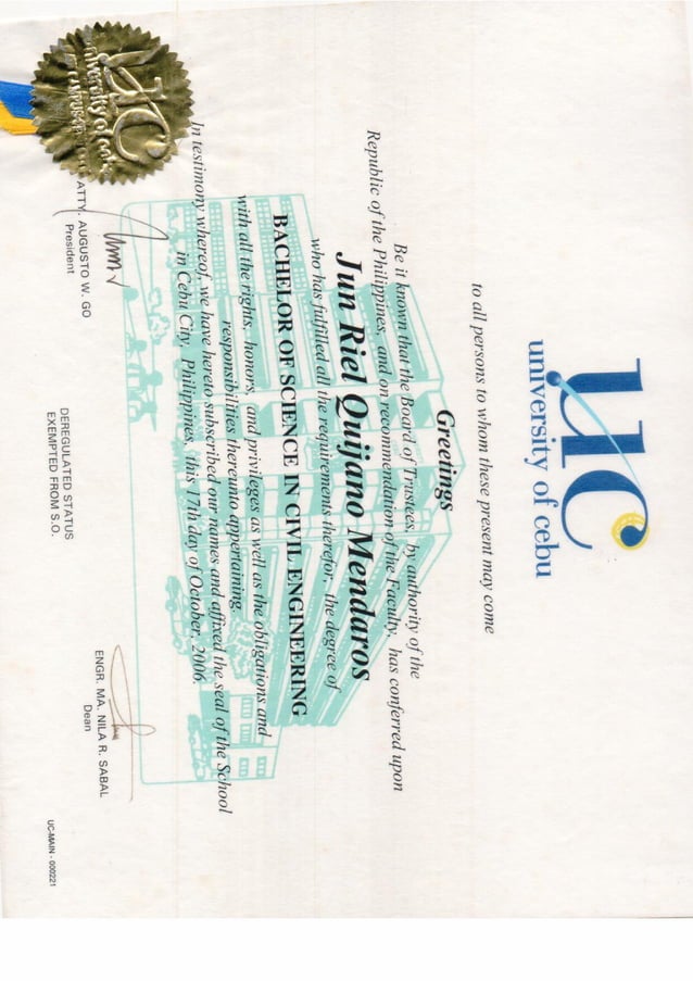 Diploma, TOR & PRC License Cert. | PDF