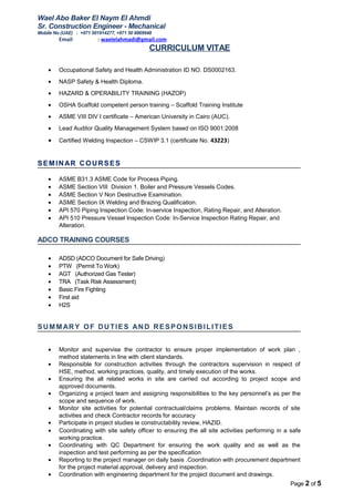 Wael El Ahmadi 2016 - Sr. Construction Engineer - Mechanical -Cv | DOC