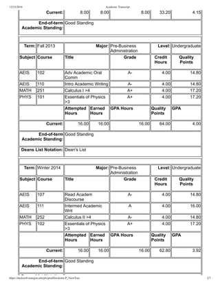 Academic Transcript | PDF | Undergraduate Education | College Education
