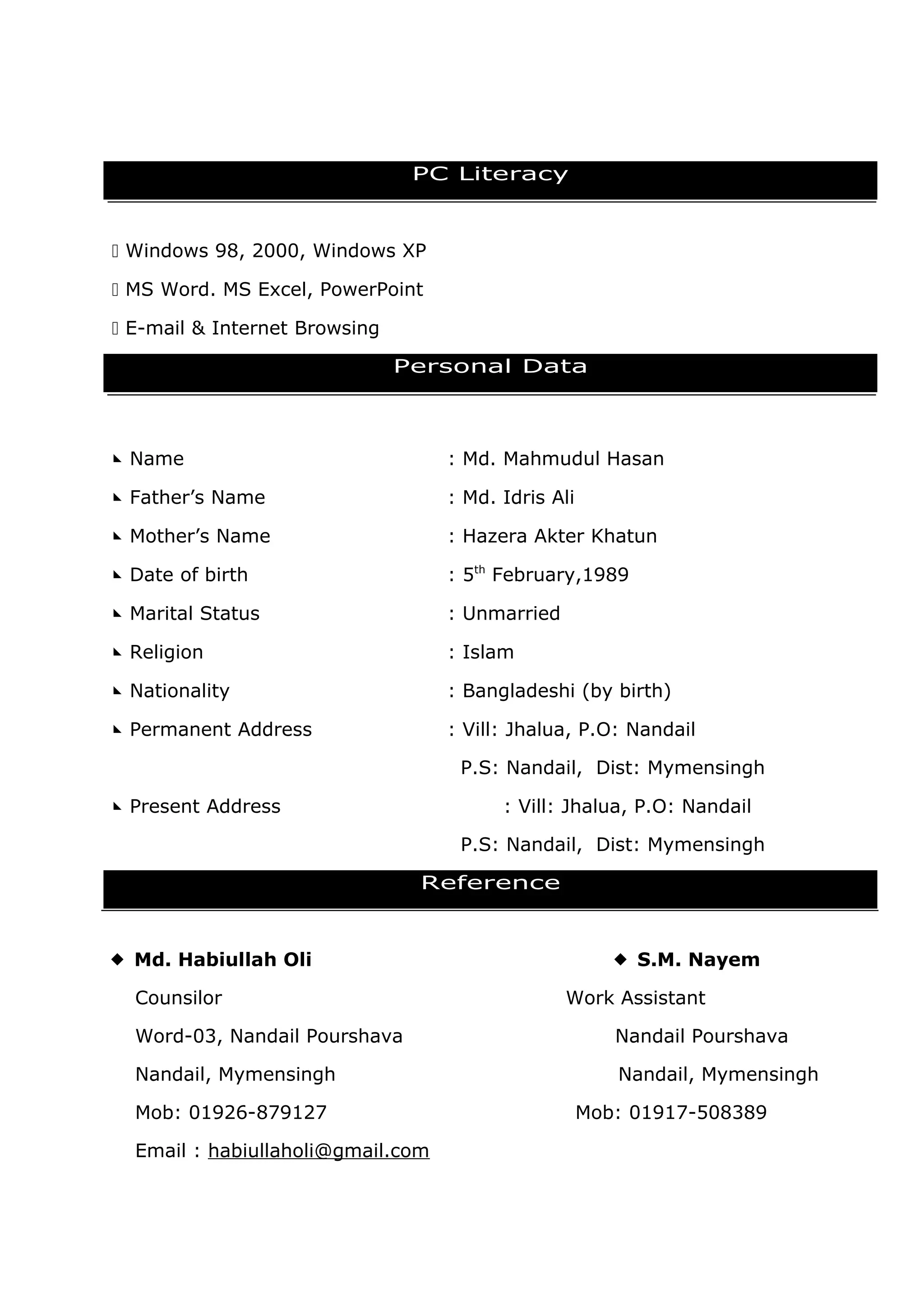 Resume of Md. Mahmudul Hasan | PDF