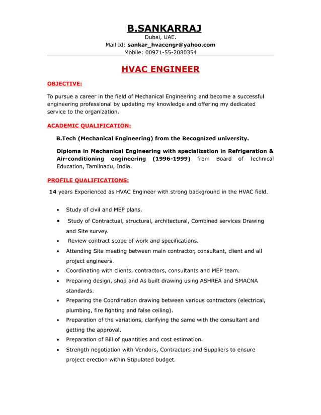 HVAC Engineer | DOC | Civil Engineering Industry | Industries