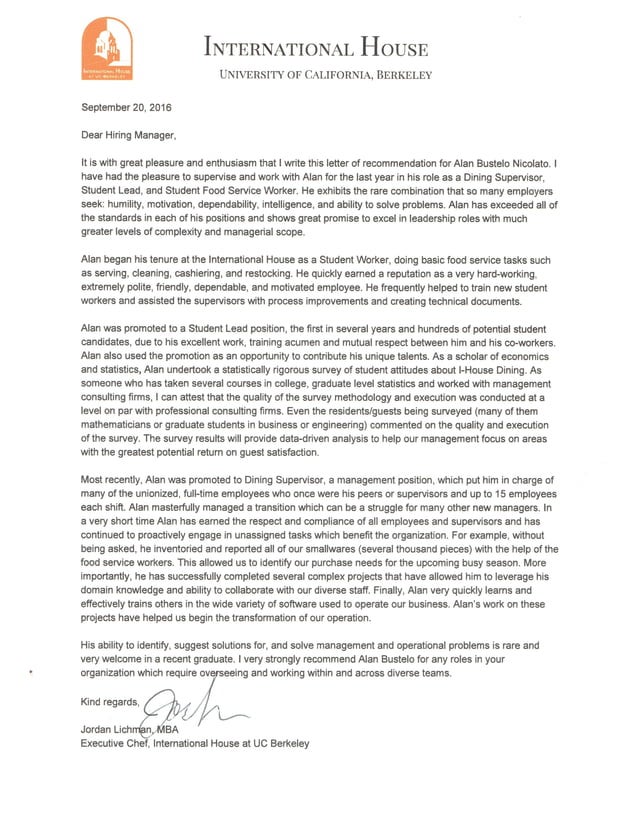 Letter of Recommendation - Jordan Lichman | PDF