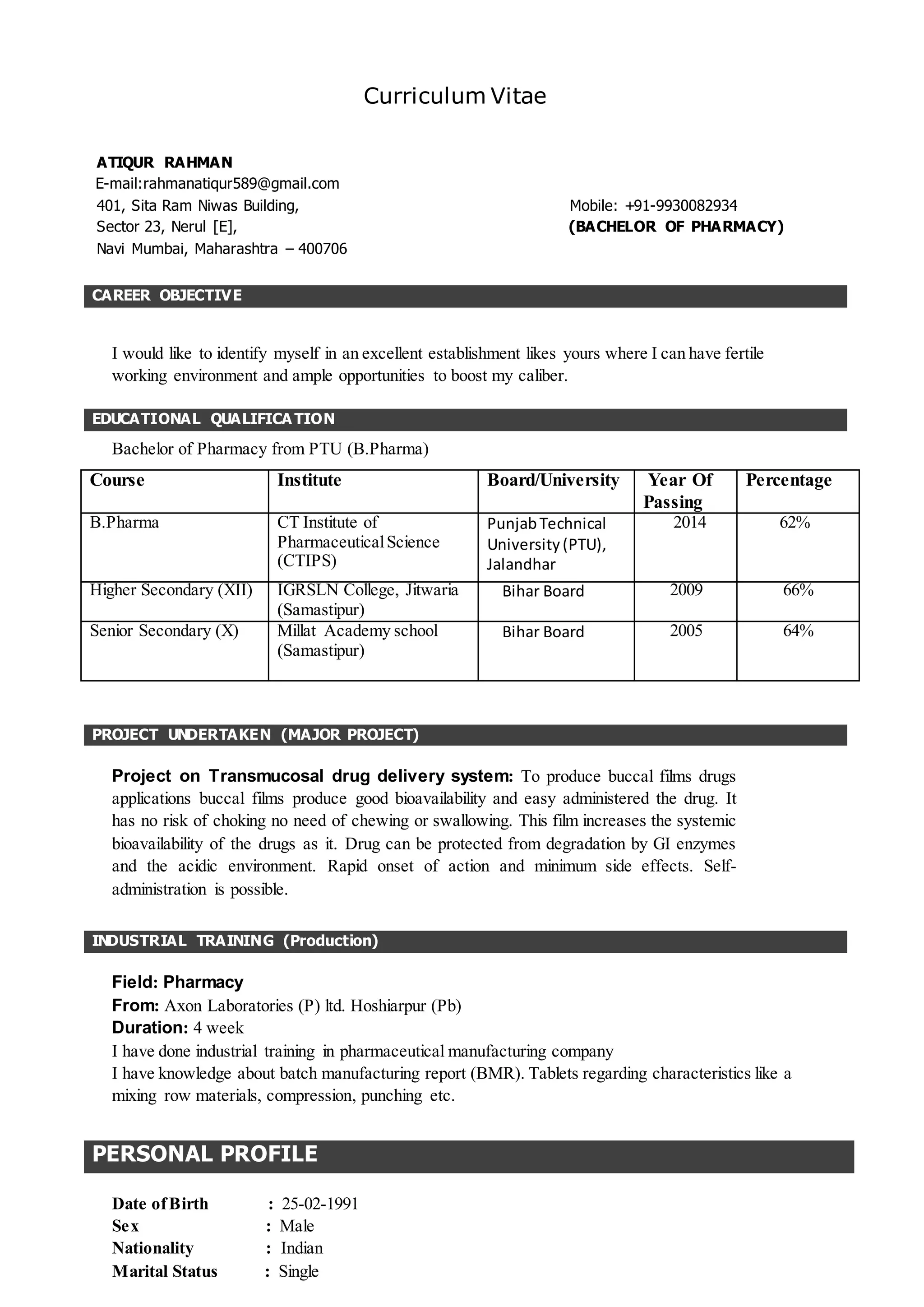 Atiqur_Rahman_B Pharm_Resume | DOCX