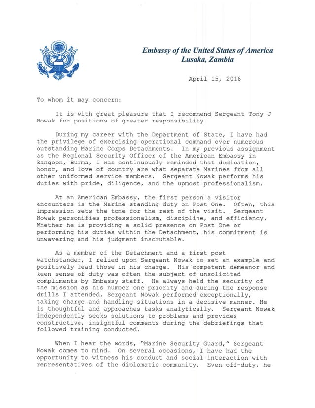 Letter of Recommendation Regional Security Officer | PDF