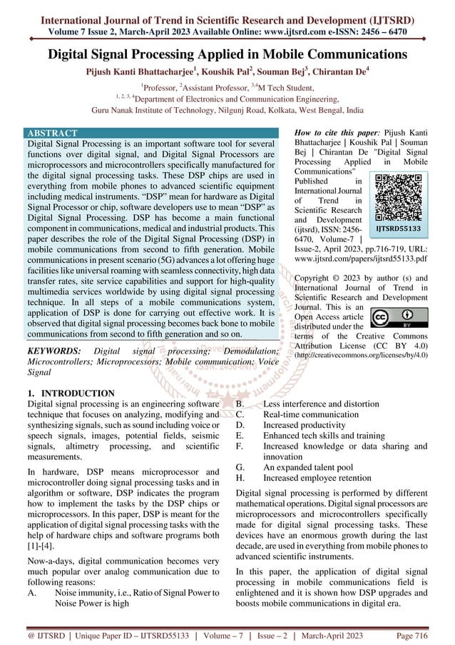 Digital Signal Processing Applied in Mobile Communications | PDF