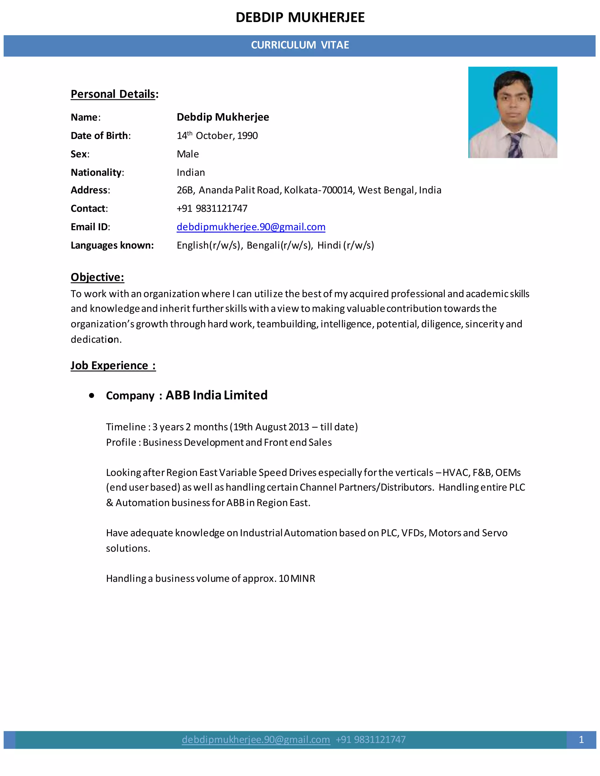 Resume - Debdip Mukherjee | PDF