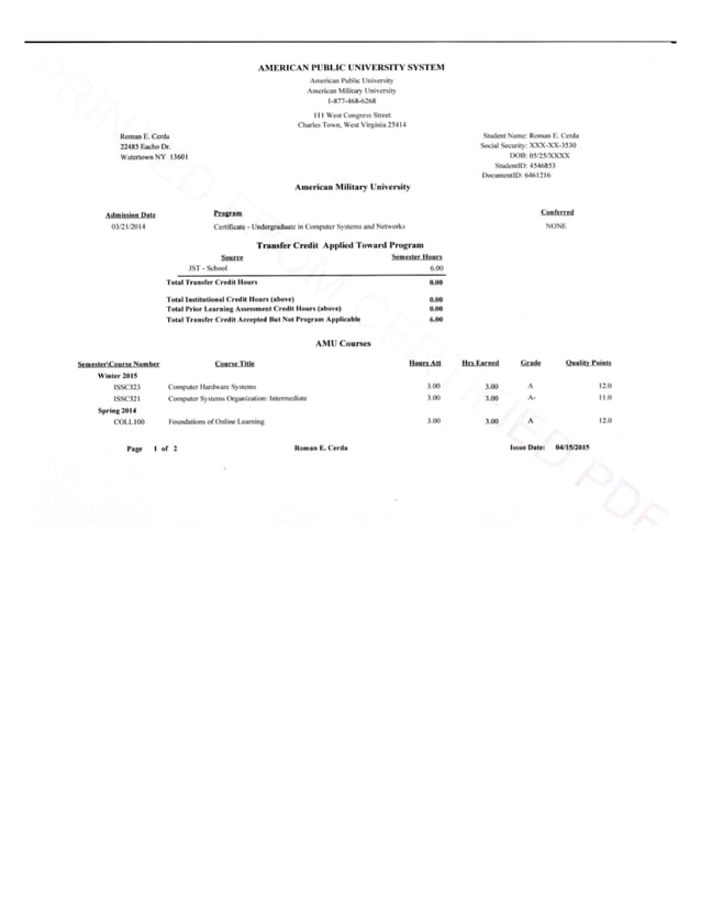 College Transcript 1 | PDF