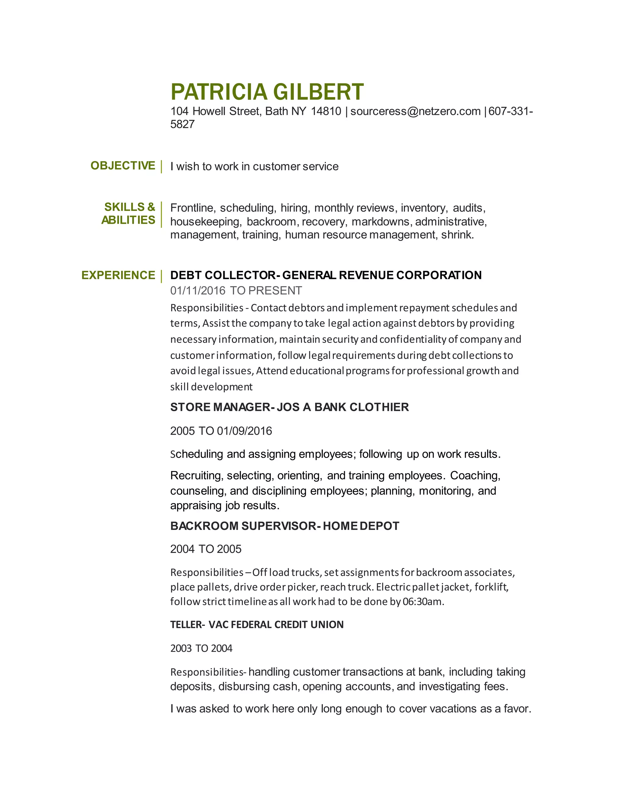 Patricia Gilbert resume 2016 new job | PDF