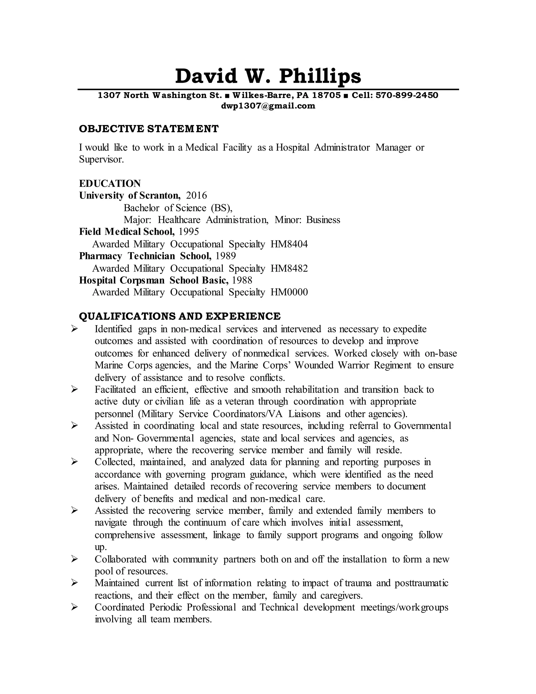 David W Phillips resume update | DOCX