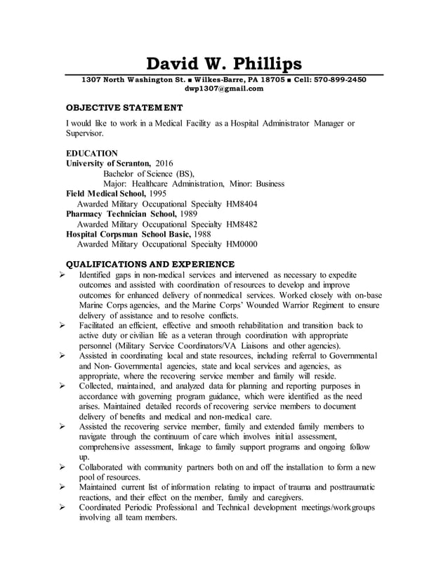 David W Phillips resume update | DOCX