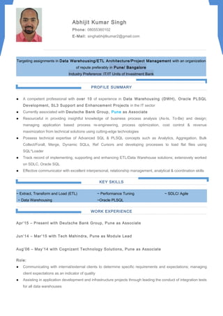 Abhijit 10 years Oracle PLSQL, Shell Scripting, Unix, DataWarehousing | PDF