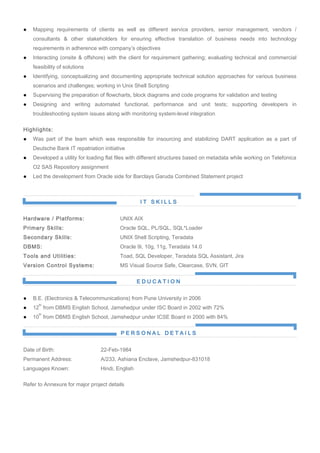 Abhijit 10 years Oracle PLSQL, Shell Scripting, Unix, DataWarehousing | PDF