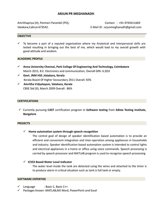ARJUN PR MEGHANADH RESUME | PDF