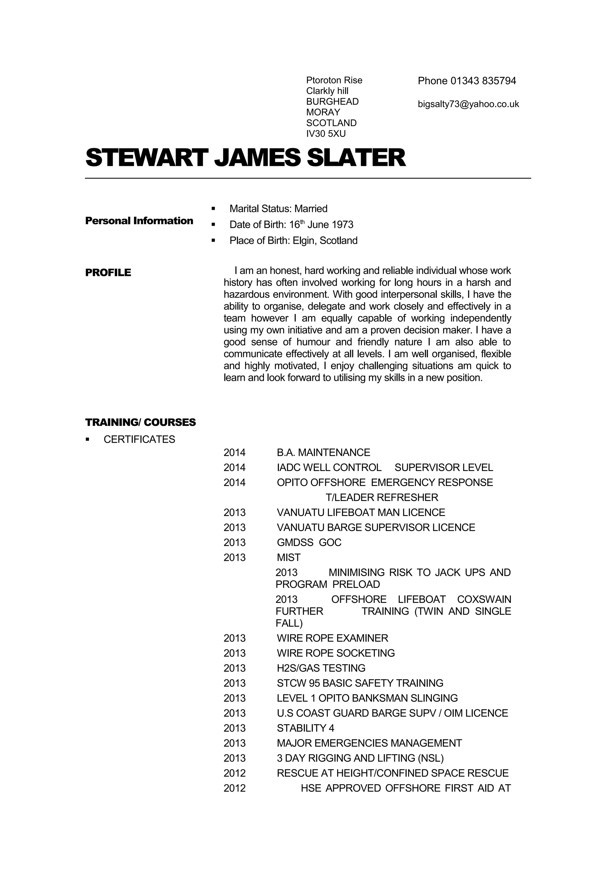 Stewart Slater CV | PDF