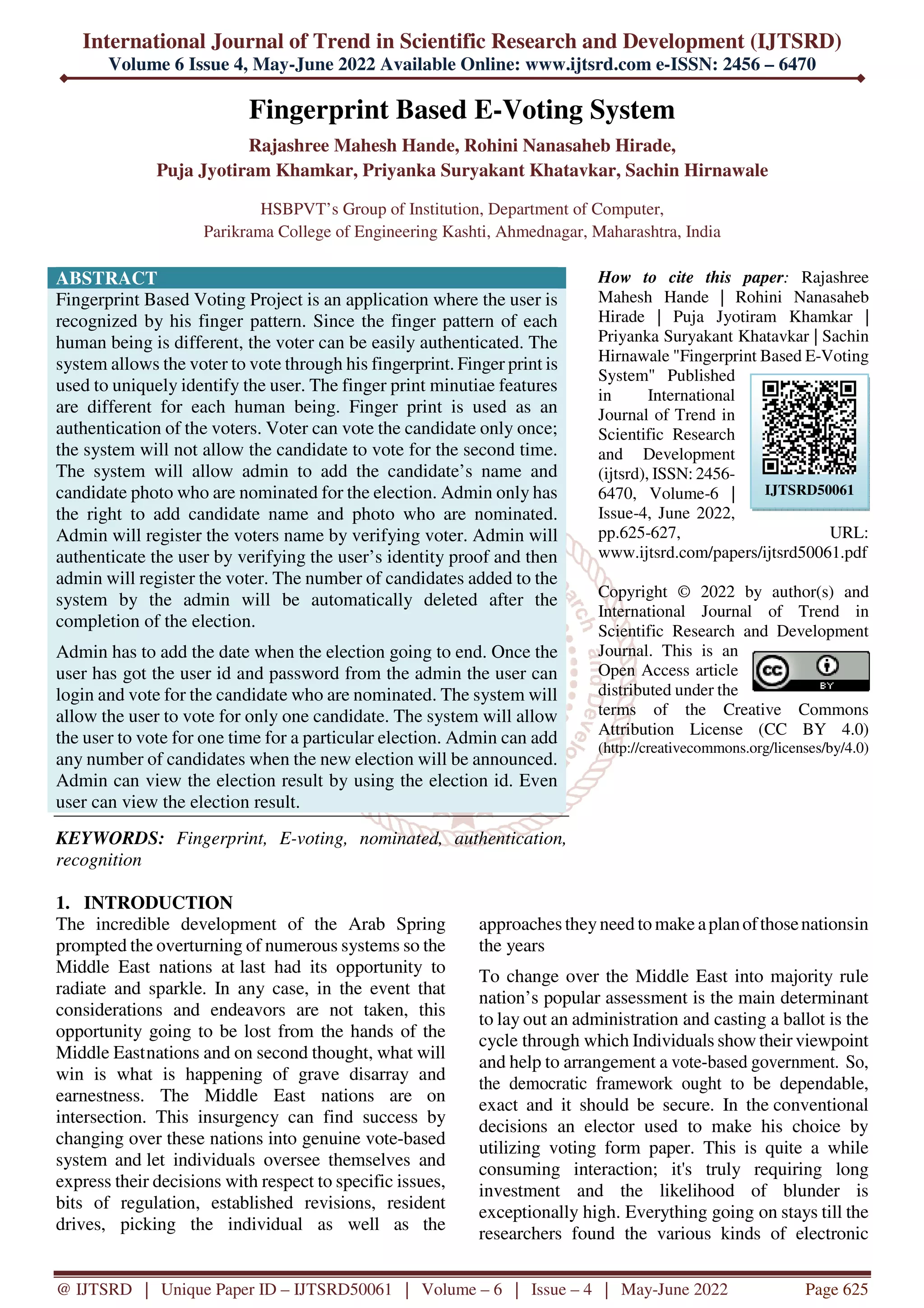 Fingerprint Based E Voting System | PDF