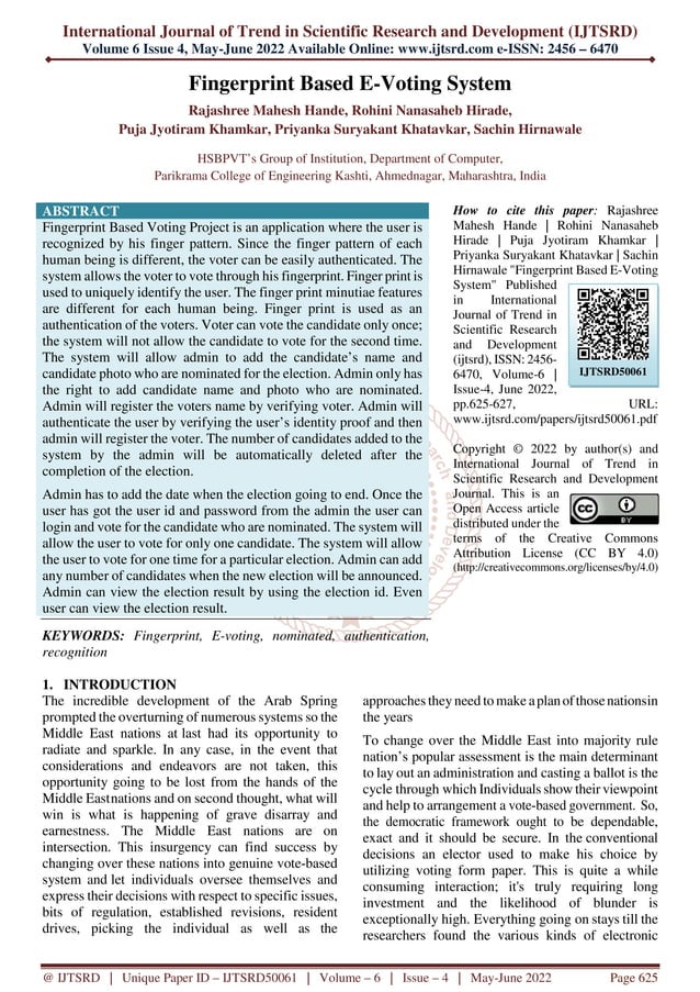 Fingerprint Based E Voting System | PDF