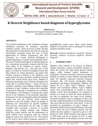 K-Nearest Neighbours based diagnosis of hyperglycemia | PDF