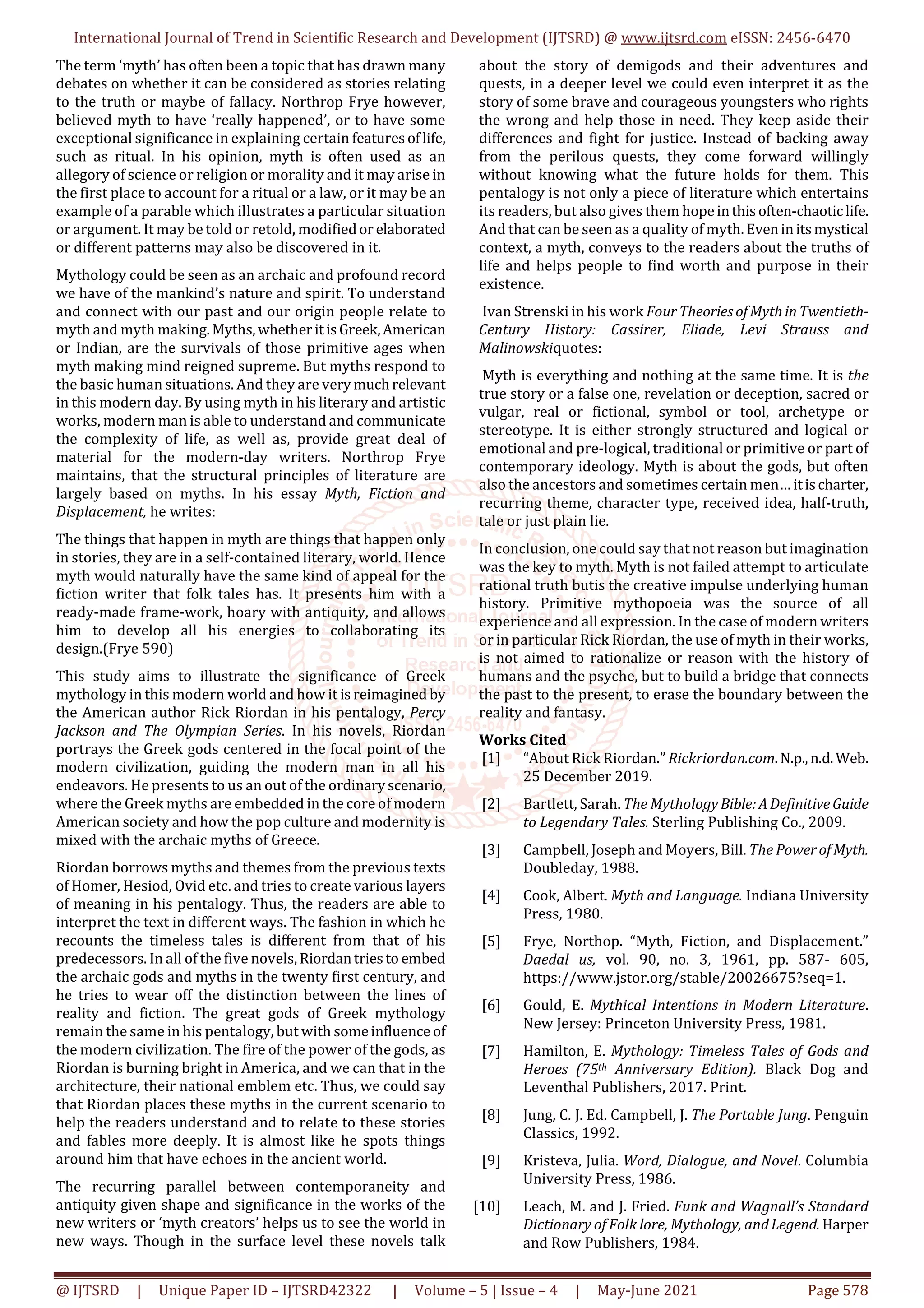 Reimagination of Greek Mythology in Rick Riordan’s Percy Jackson and ...