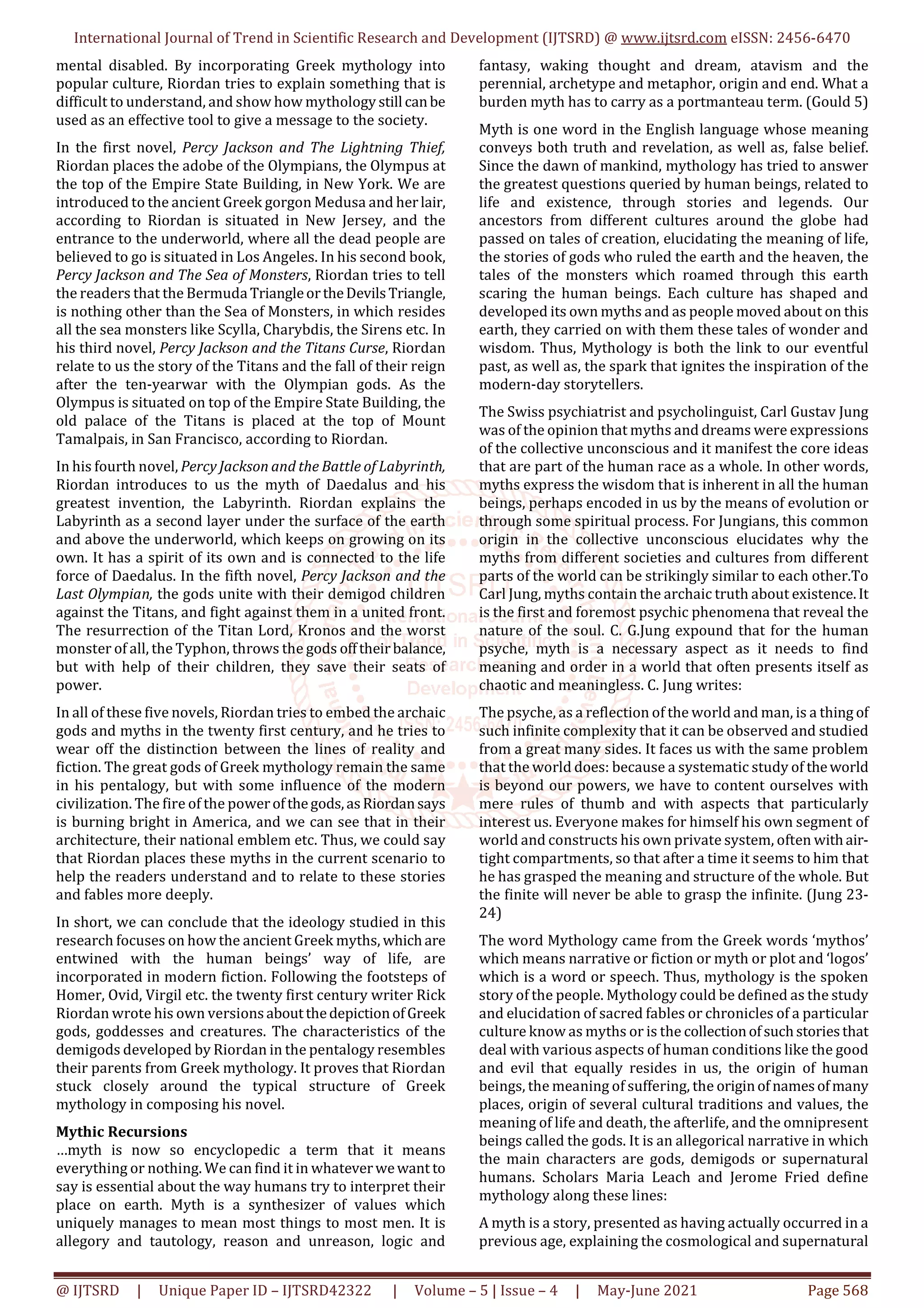 Reimagination of Greek Mythology in Rick Riordan’s Percy Jackson and ...