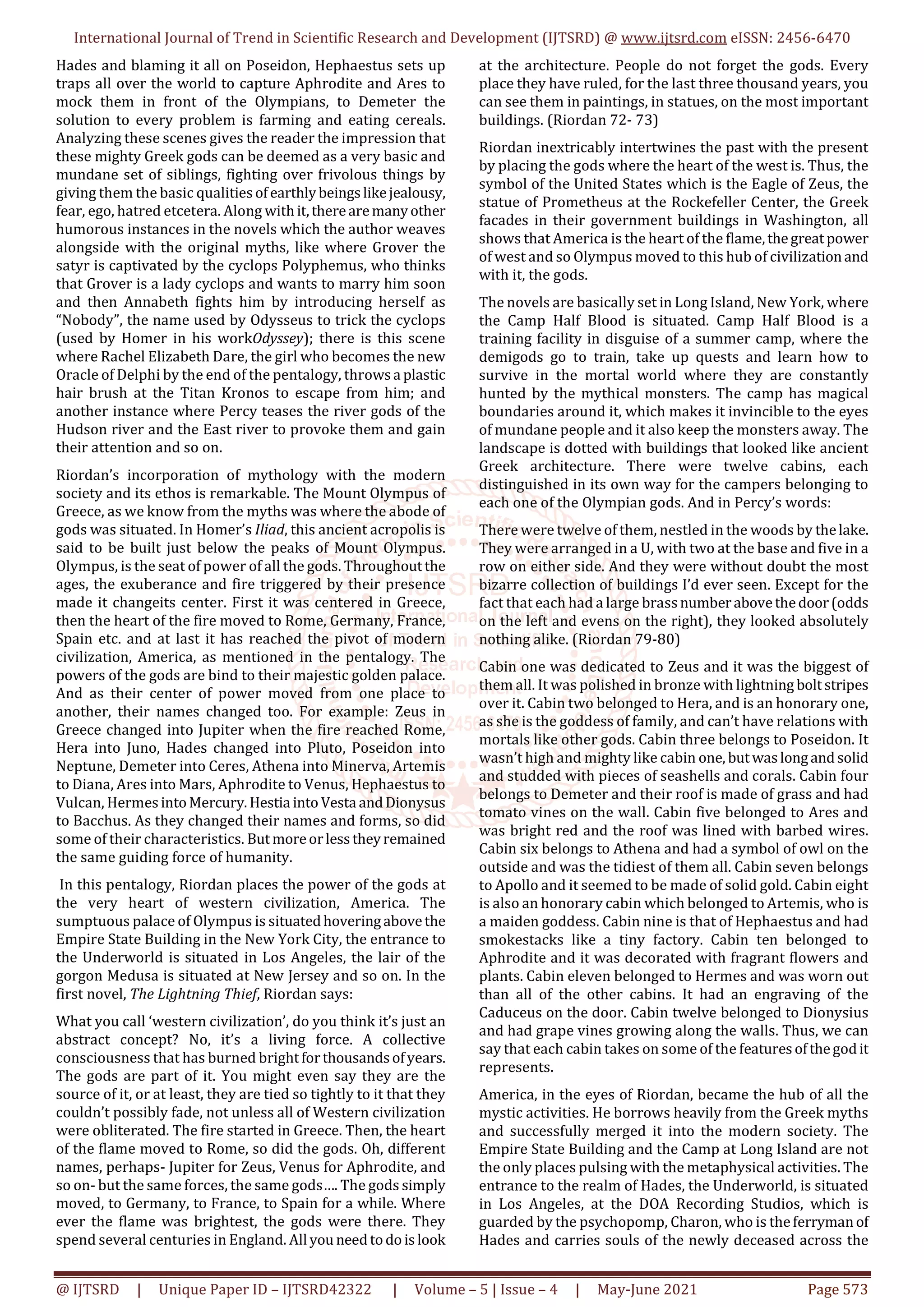 Reimagination of Greek Mythology in Rick Riordan’s Percy Jackson and ...