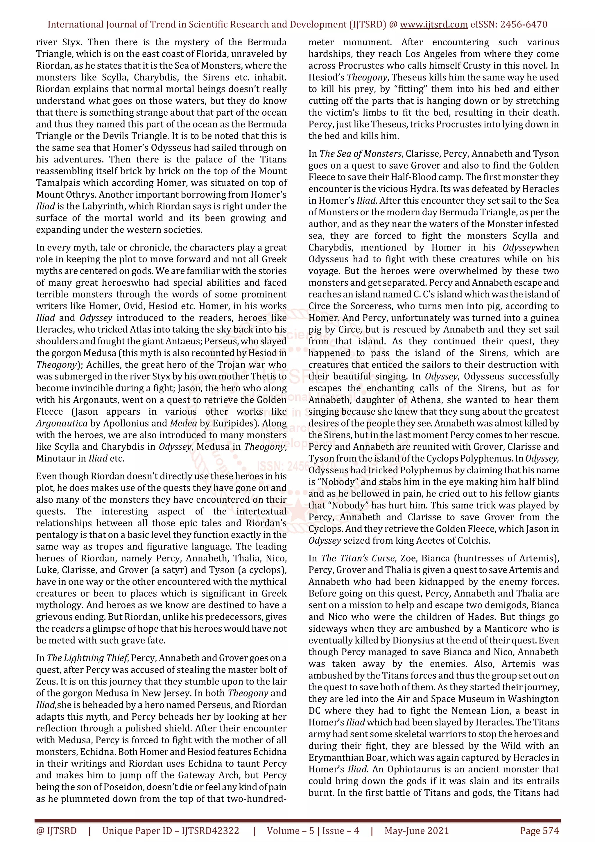 Reimagination of Greek Mythology in Rick Riordan’s Percy Jackson and ...