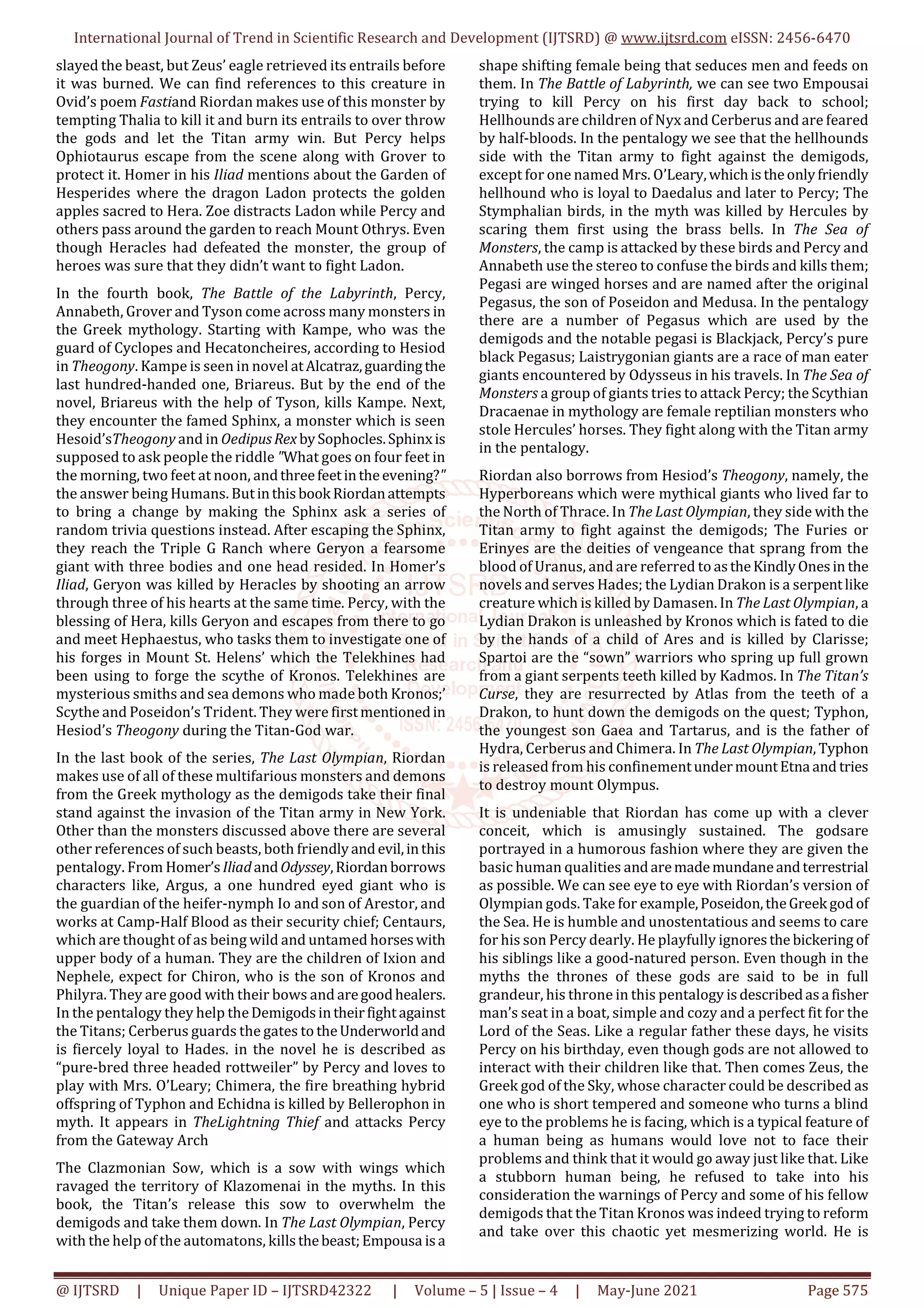 Reimagination of Greek Mythology in Rick Riordan’s Percy Jackson and ...