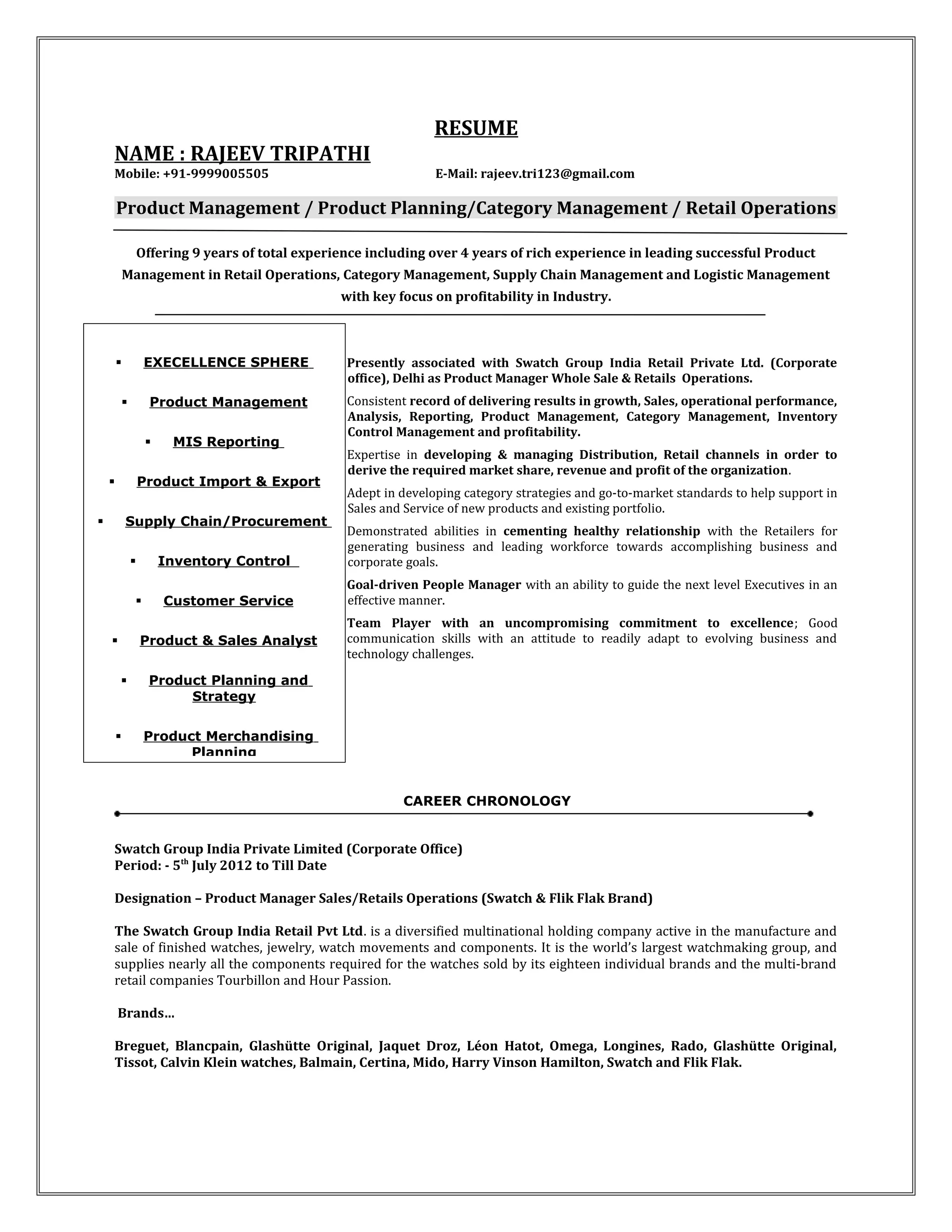 Resume- Rajeev-Product Manager | DOC
