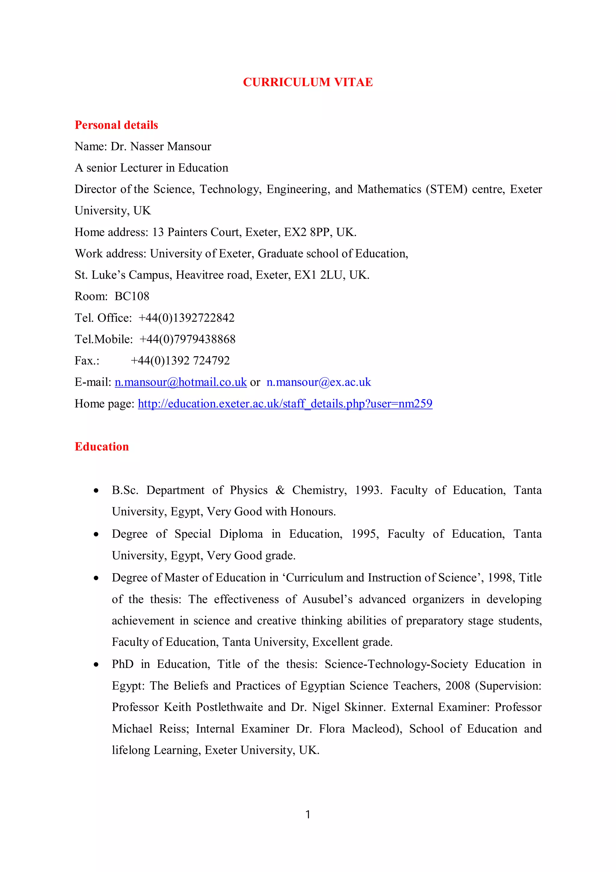 Nasser Mansour CV_ 2016 | PDF