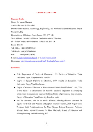 Nasser Mansour CV_ 2016 | PDF