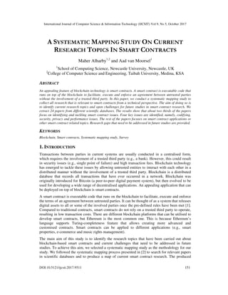 A SYSTEMATIC MAPPING STUDY ON CURRENT RESEARCH TOPICS IN SMART CONTRACTS | PDF
