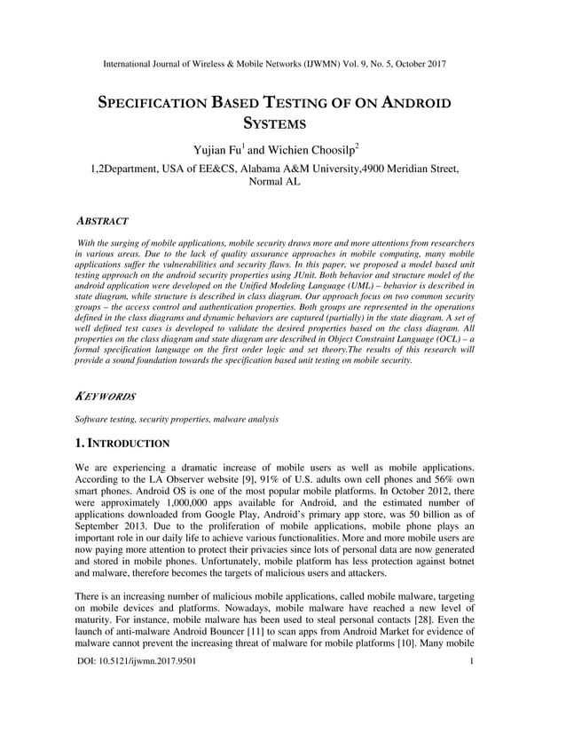 SPECIFICATION BASED TESTING OF ON ANDROID SYSTEMS | PDF