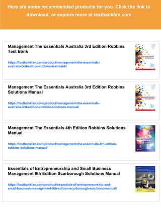 Management The Essentials Australia 4th Edition Robbins Test Bank | PDF