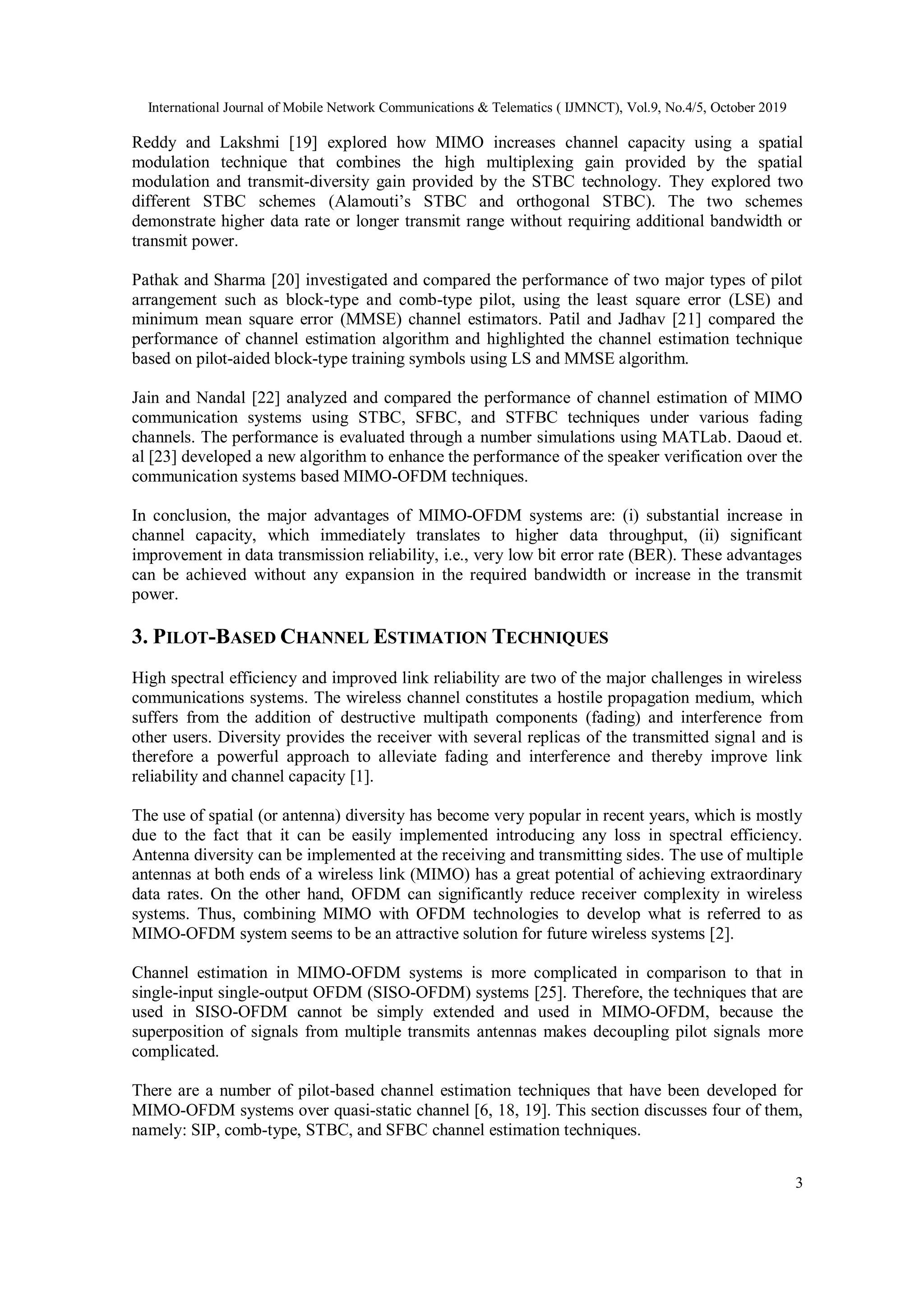 INVESTIGATING THE PERFORMANCE OF VARIOUS CHANNEL ESTIMATION TECHNIQUES ...